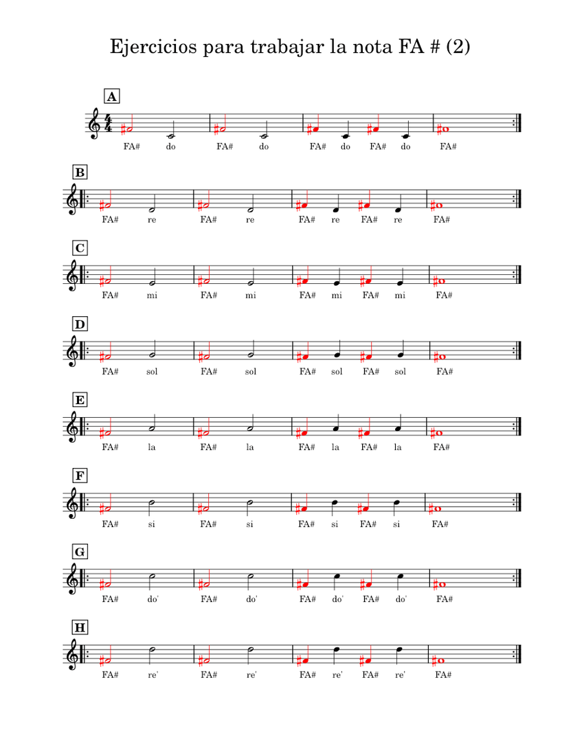 Ejercicios para trabajar la nota FA # 2 Sheet music for Piano (Solo ...