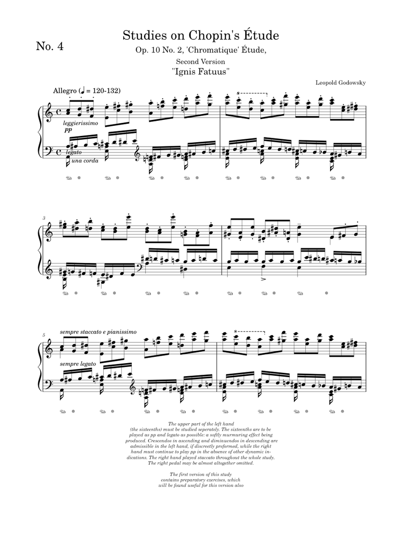 Study No. 4 on Chopin's Étude (Op. 10 No. 2) "Ignis Fatuus" – Leopold Godowsky Sheet music for ...