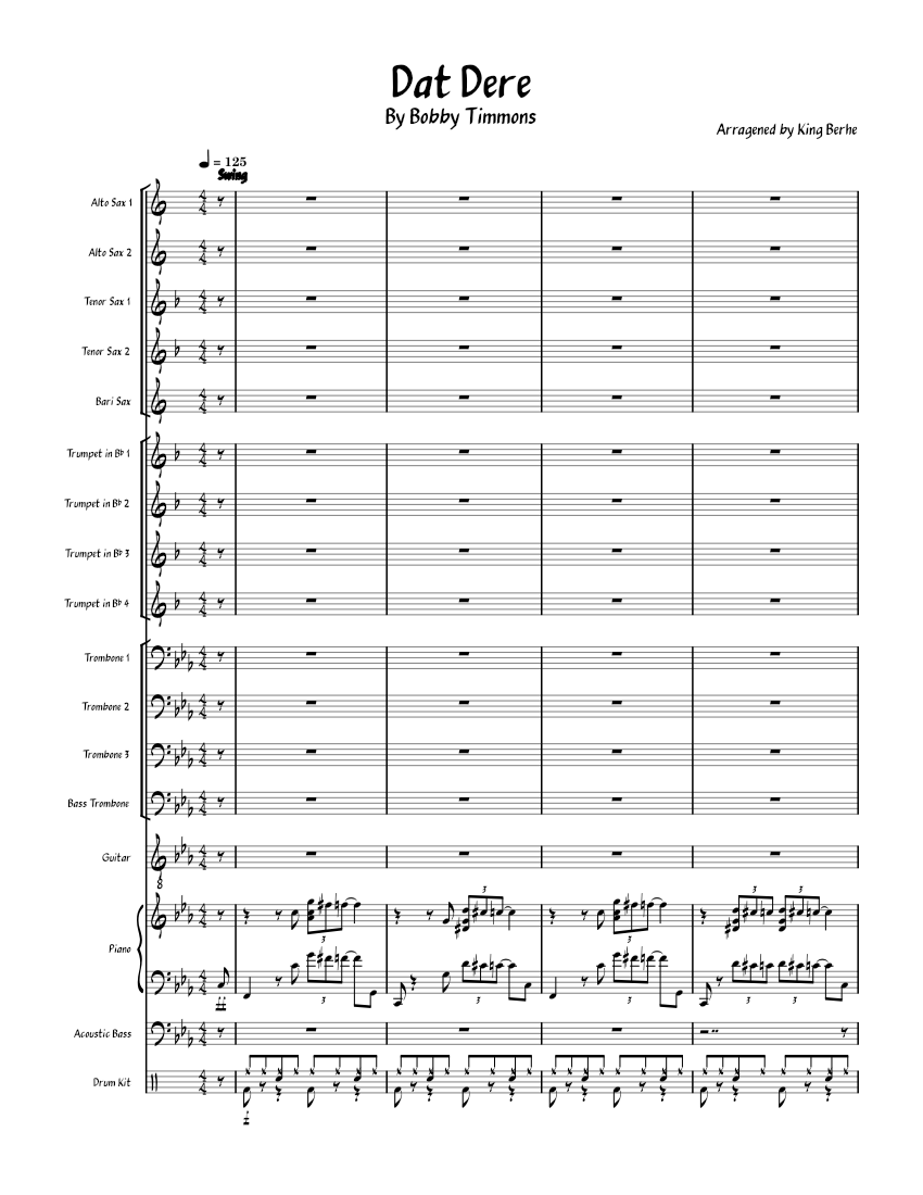 Dat Dere - Bobby Timmons Sheet Music for Piano, Trombone, Saxophone ...