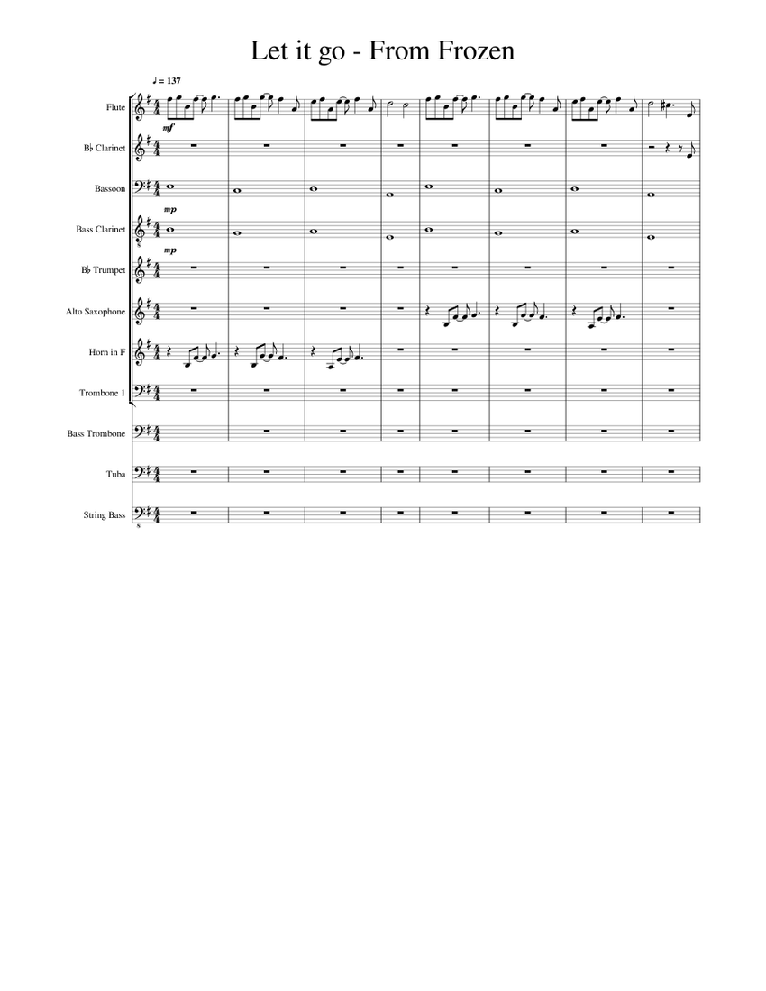 Let it go - From Frozen(3) Sheet music for Trombone, Tuba, Flute ...