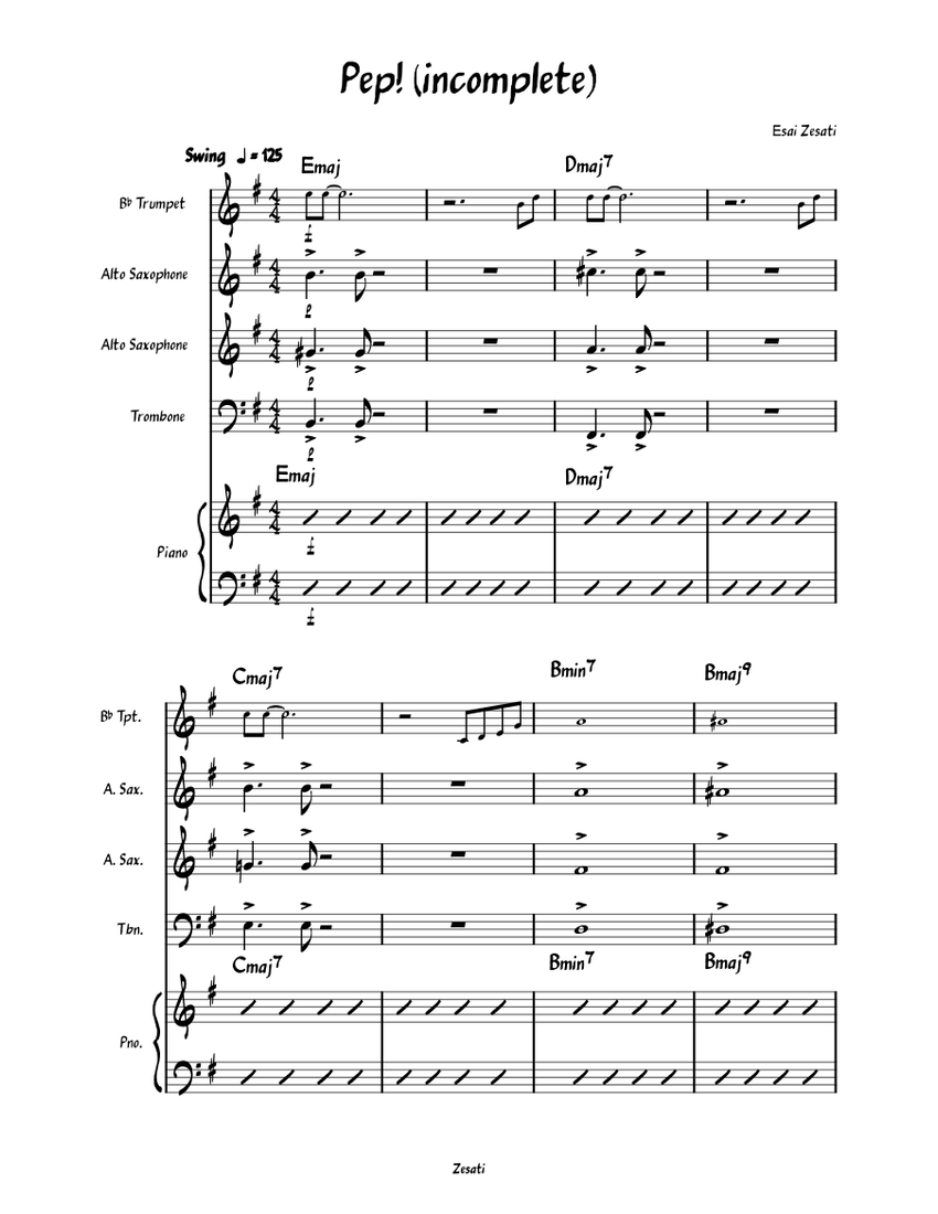 Pep! (incomplete) Sheet music for Piano, Trombone, Saxophone alto ...