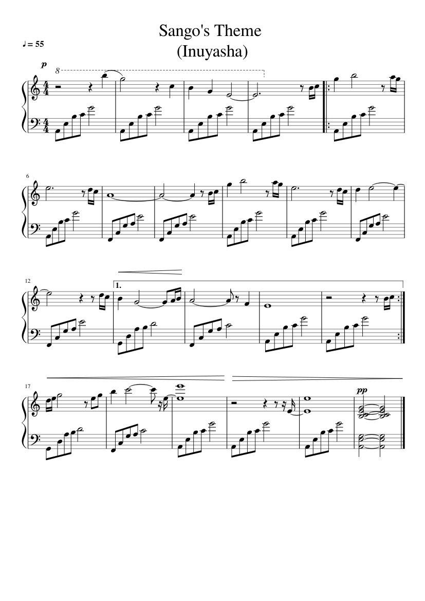 Sango's Theme (Inuyasha) Sheet Music for Piano (Solo) easy | MuseScore.com