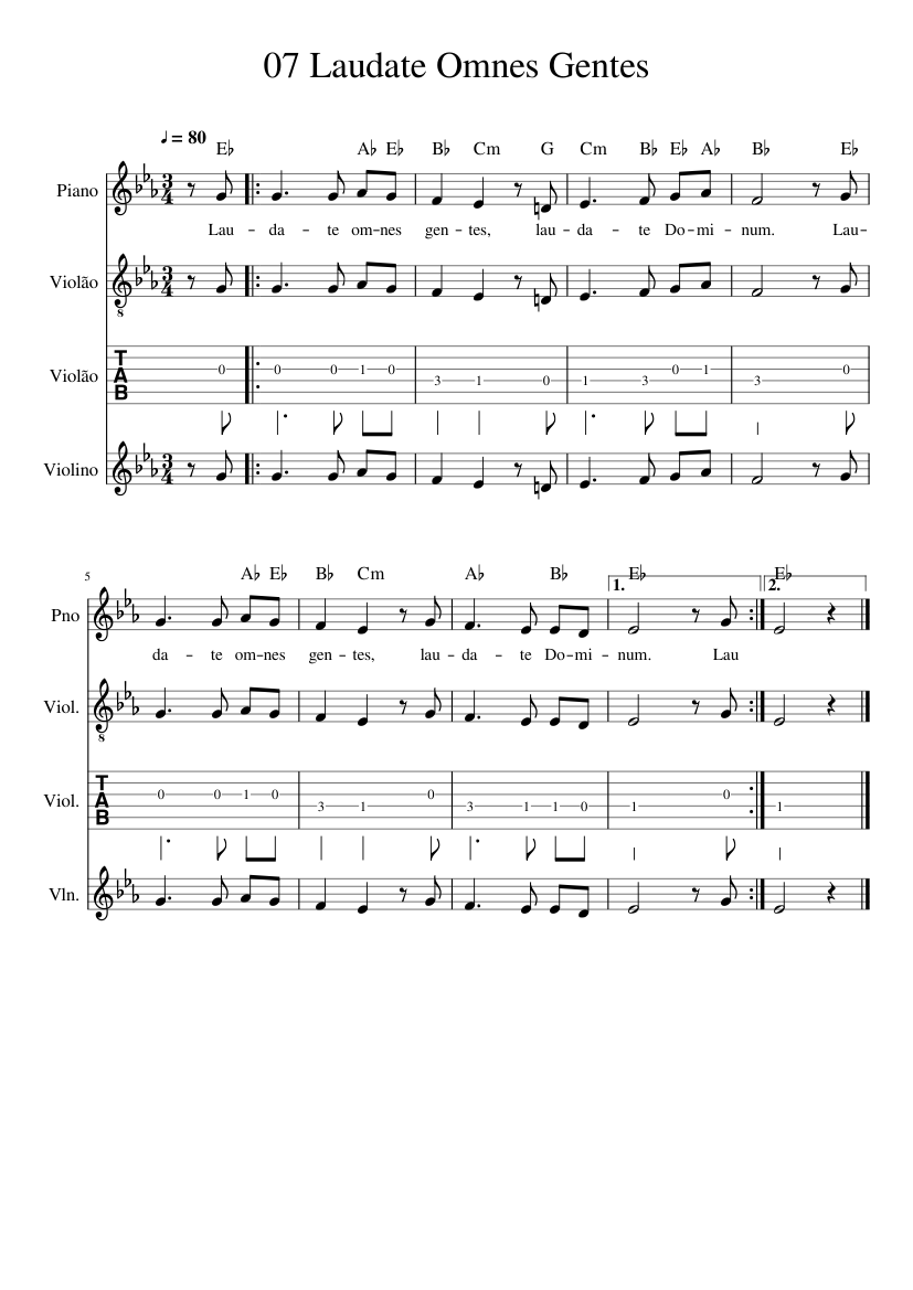 07 Laudate Omnes Gentes Sheet music for Piano, Violin, Guitar (Mixed ...