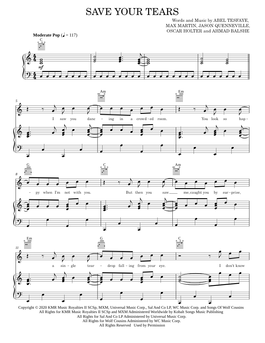 Play Official version of Save your tears Sheet Music by The Weeknd for ...