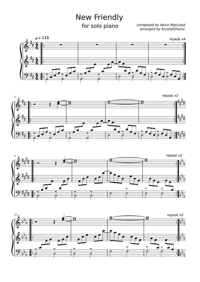 New Friendly – Kevin MacLeod for solo Piano Sheet music for Piano (Solo ...