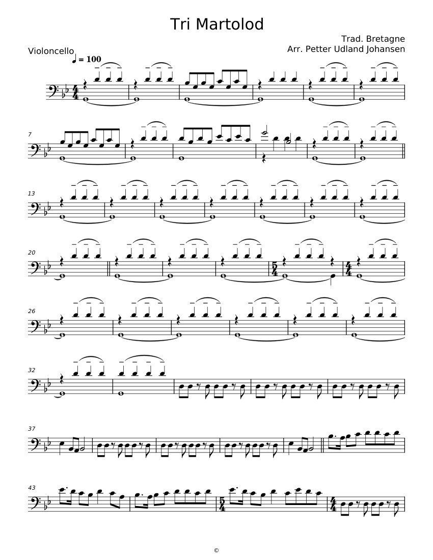 Tri martolod yaouank - Misc Traditional Sheet music for Cello (Solo) | Musescore.com