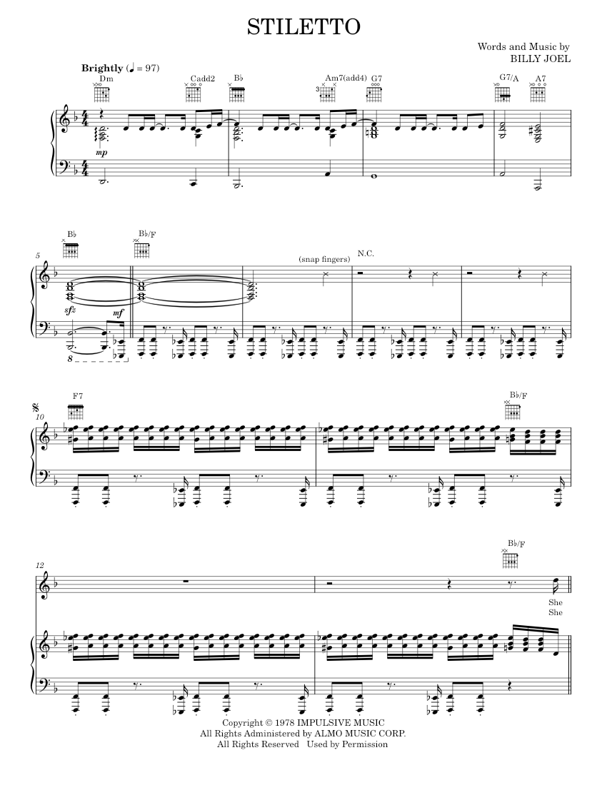 Play Official version of Stiletto sheet music by Billy Joel for Piano ...