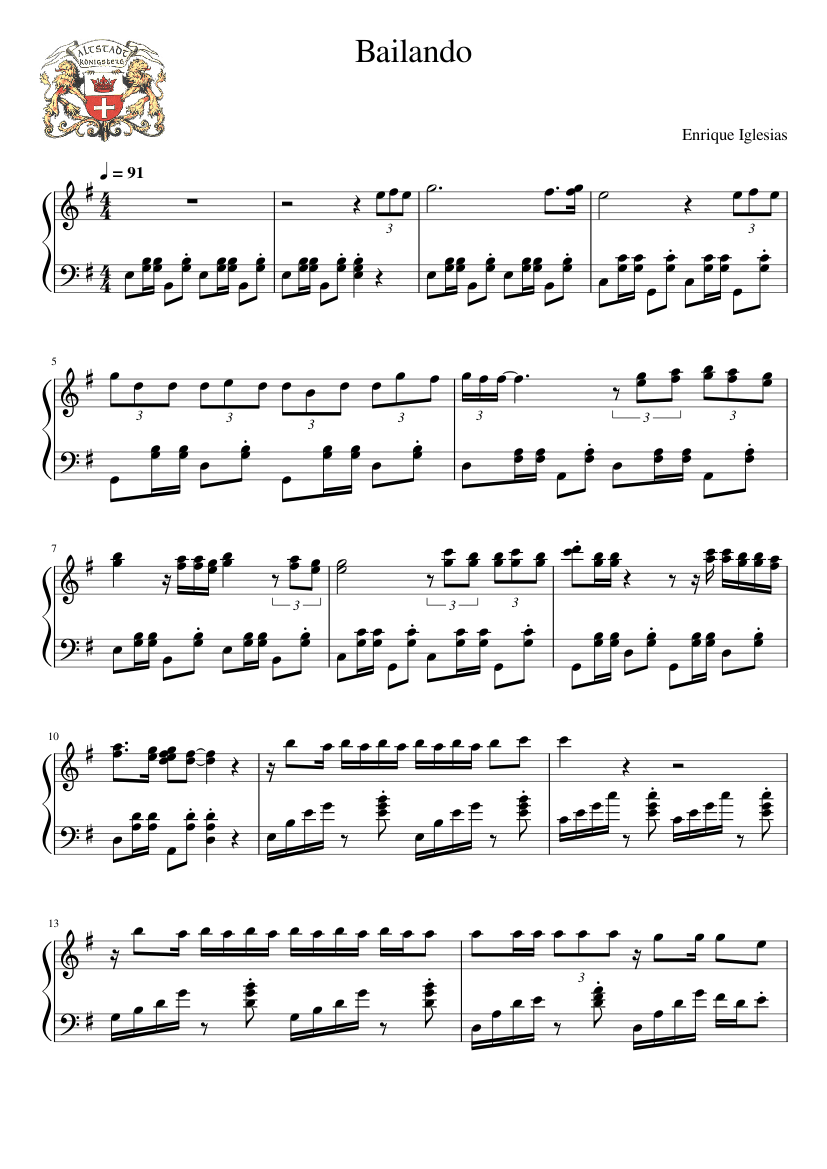 Bailando Enrique Iglesias Sheet Music for Piano (Solo) | MuseScore.com