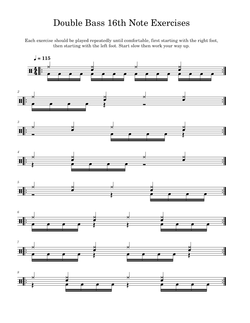 16th note double kick exercises Sheet Music for Drum group (Solo ...