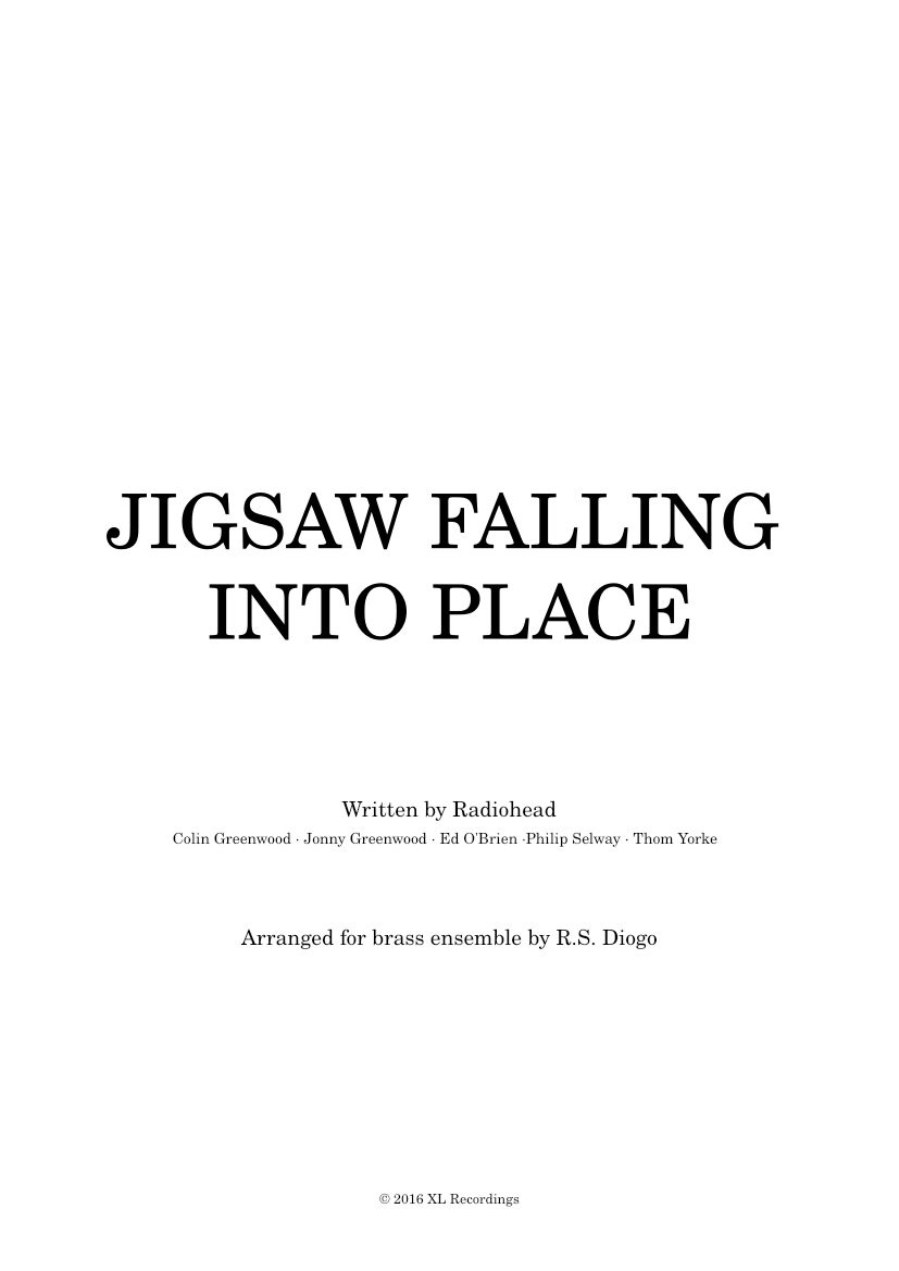JIGSAW FALLING INTO PLACE – Radiohead Sheet Music for Trombone, Tuba ...