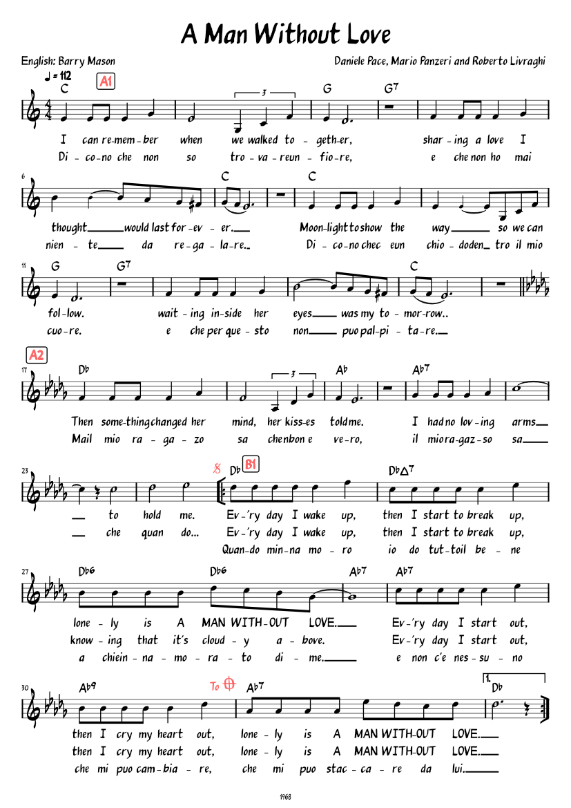 A Man Without Love (Lead sheet with lyrics ) Sheet Music with Chords ...
