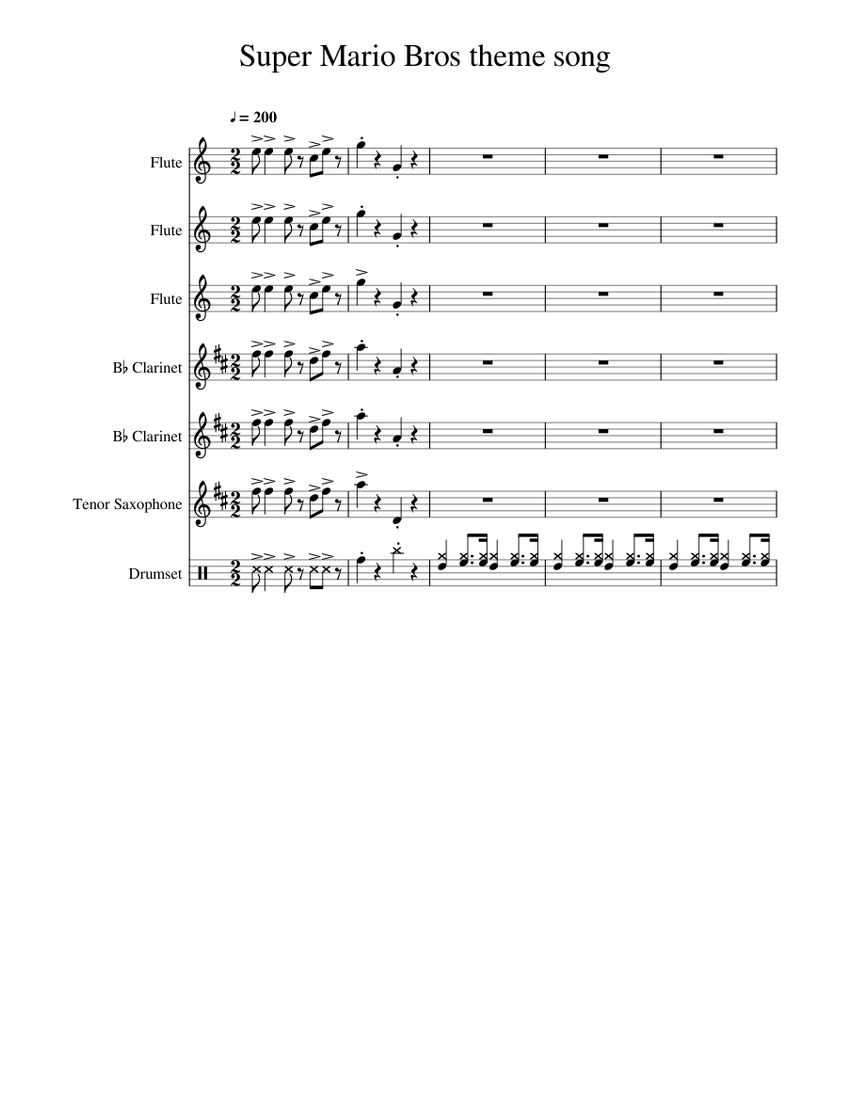 Mario Bros theme song Sheet music for Flute, Clarinet in b-flat ...