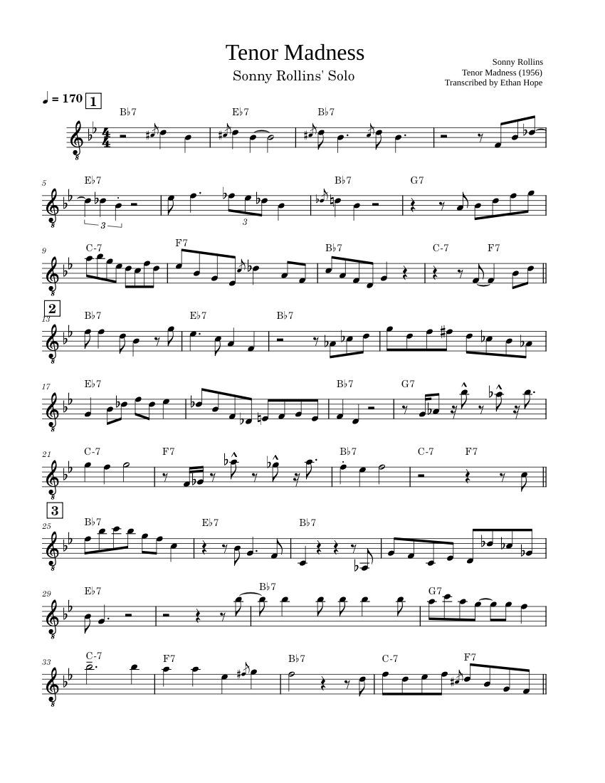 Tenor madness – Sonny Rollins Sheet music for Saxophone tenor (Solo ...