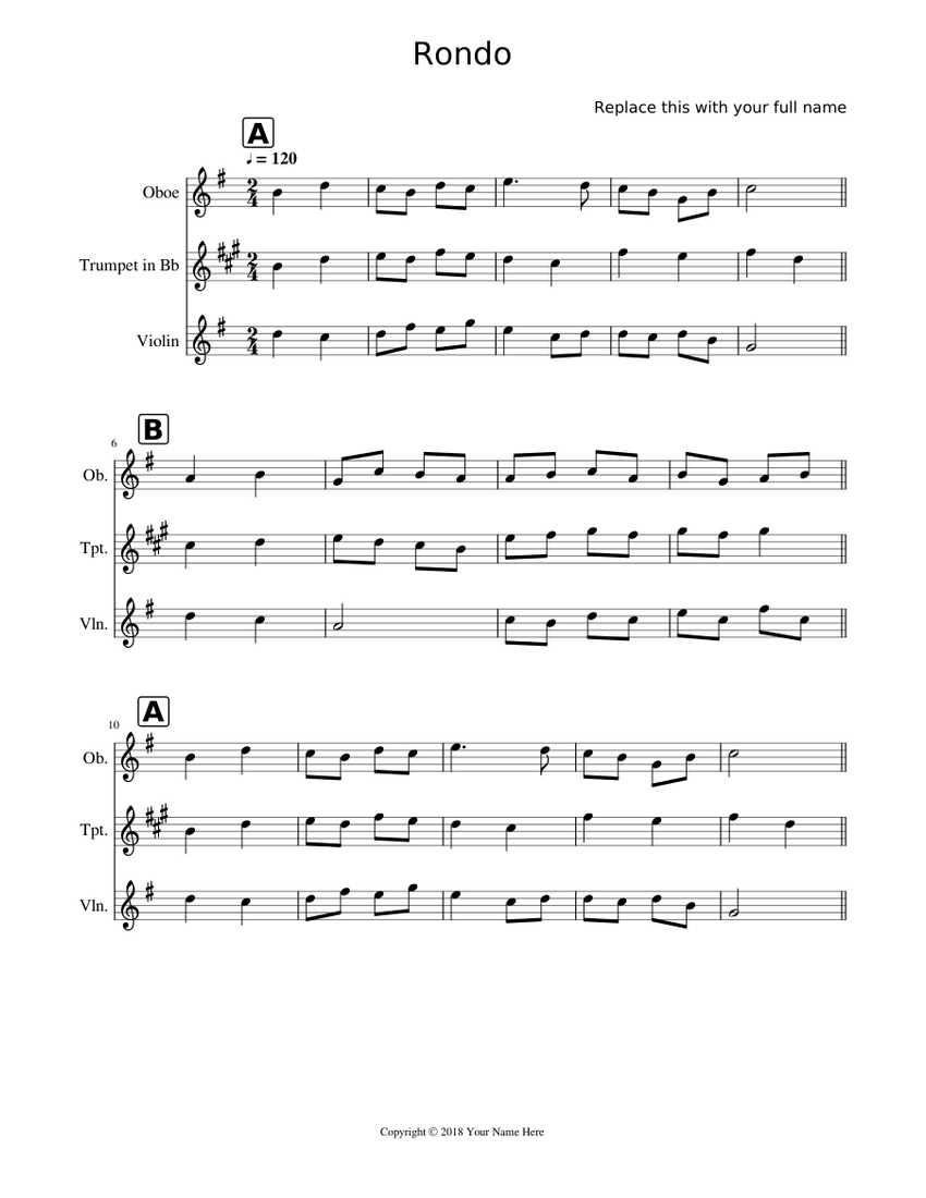 Rondo Composition Rhythm Template for Part 1 Sheet music for Oboe ...