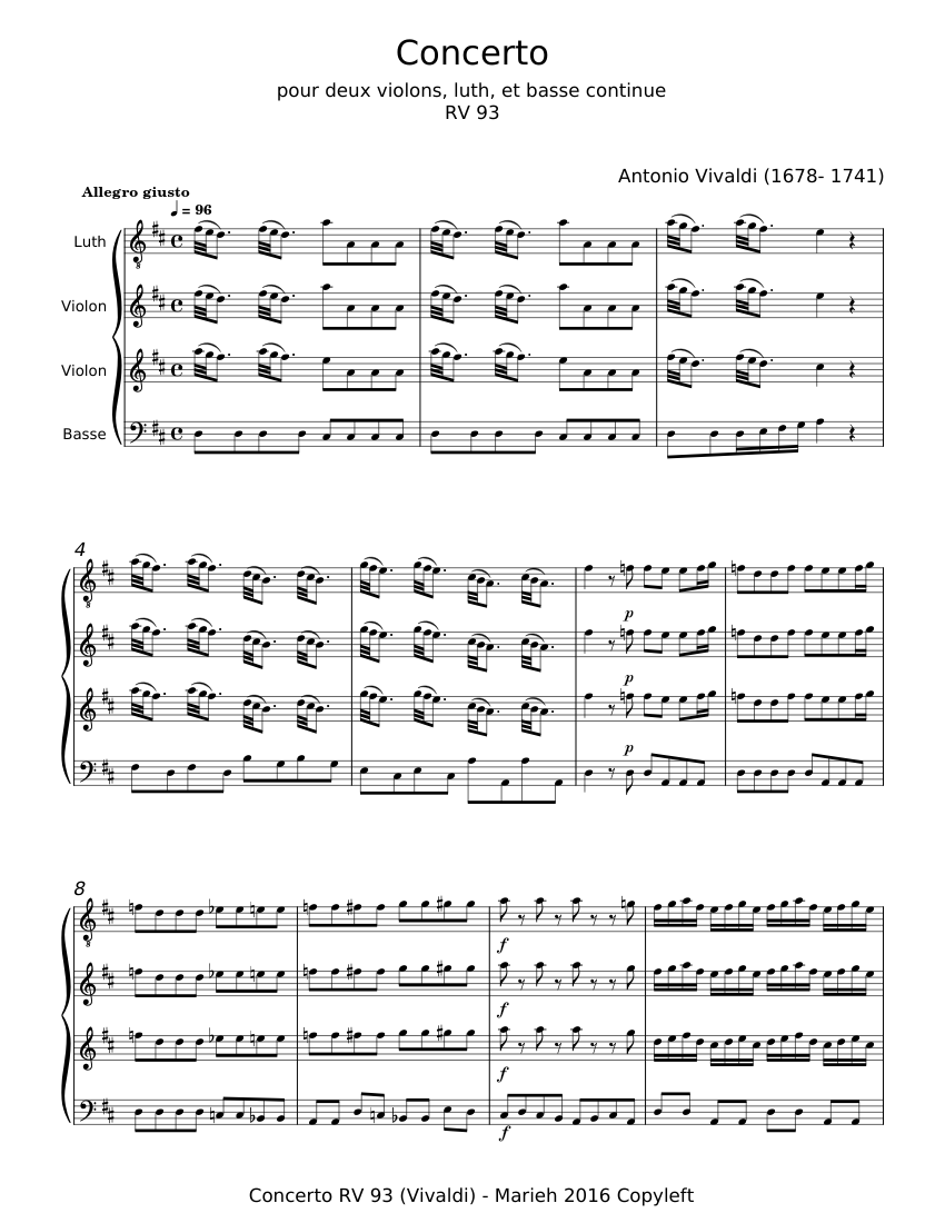 Concerto baroque - Antonio Vivaldi Sheet music for Harpsichord, Violin ...