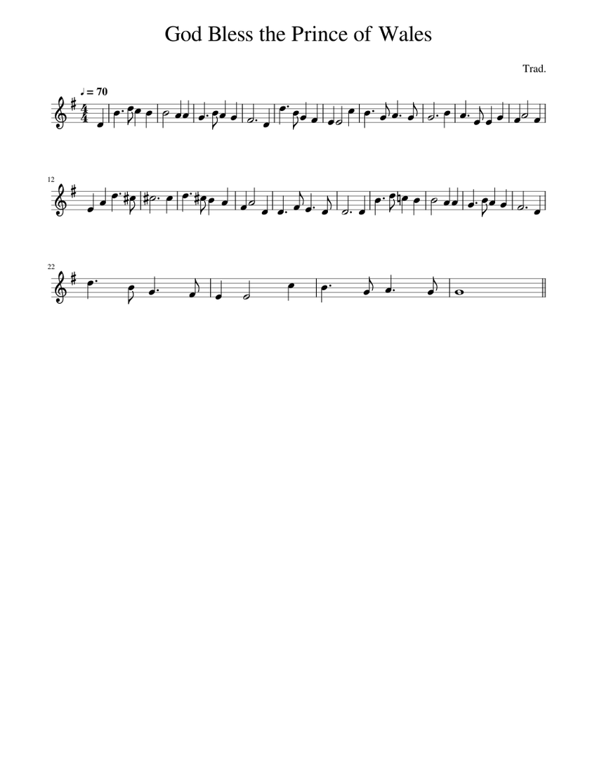 Traditional music - God Bless the Prince of Wales Sheet music for Piano ...