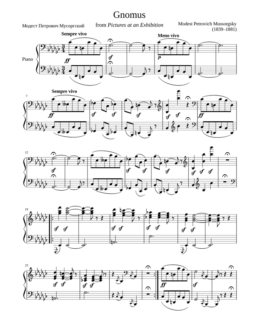 Pictures at an Exhibition: Gnomus - Modest Mussorgsky Sheet music for ...
