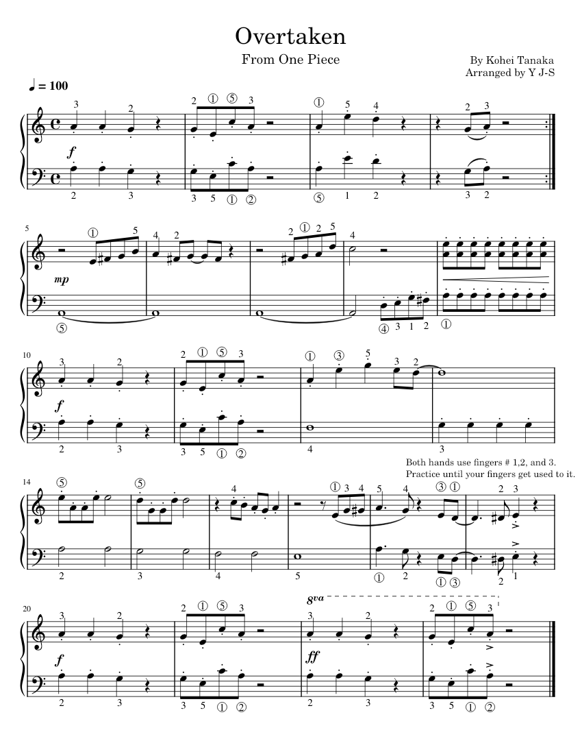 Overtaken from One Piece (Easy and Short Piano Arrangement) Sheet Music ...