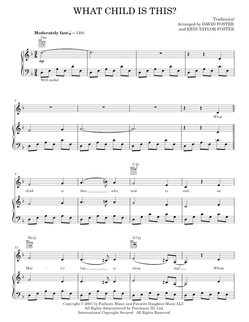 What Child Is This? Sheet music for Piano, Vocals by David Foster ...