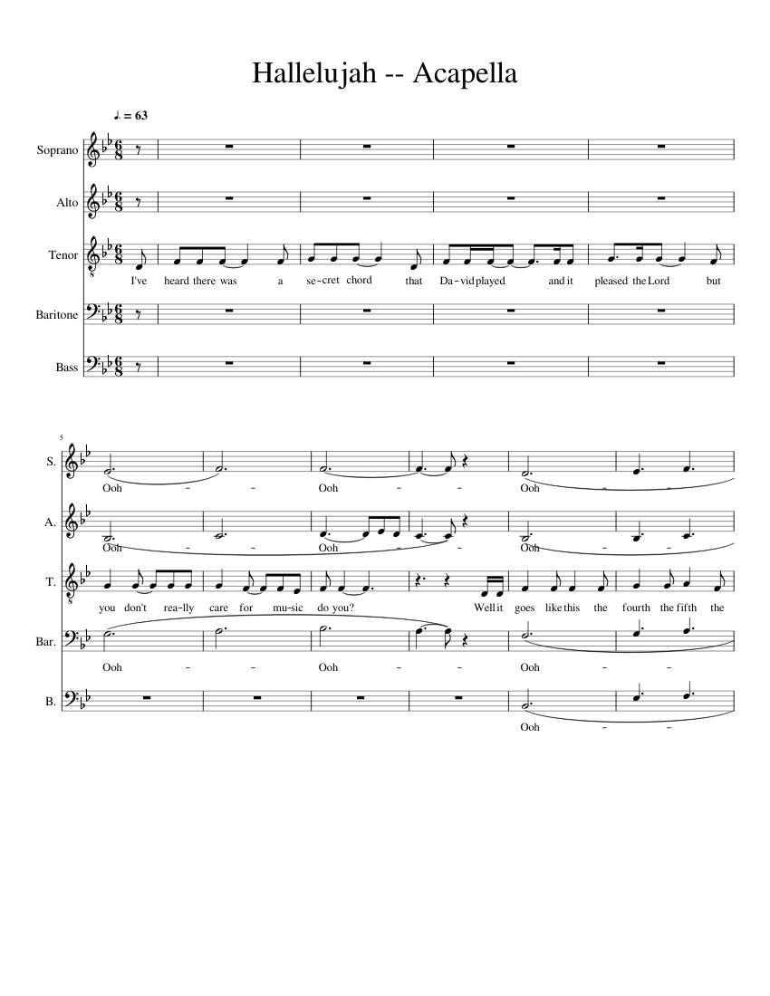 Hallelujah -- Acapella Sheet music for Soprano, Alto, Tenor, Bass voice & more instruments ...