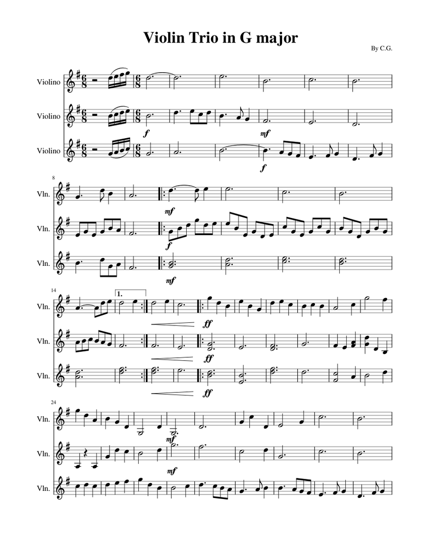 Violin trio Sheet music for Violin (Mixed Trio) | Musescore.com