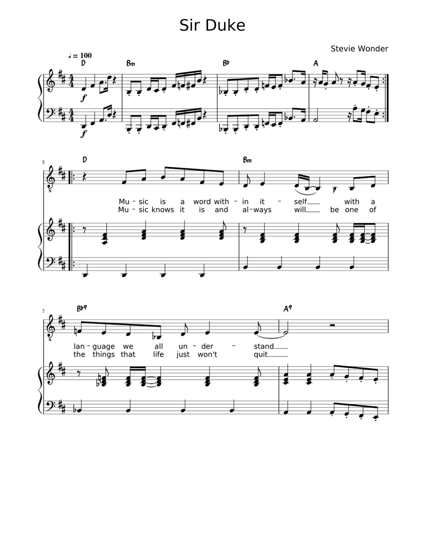 Sir Duke - Stevie Wonder - Voice and piano Sheet music for Piano ...