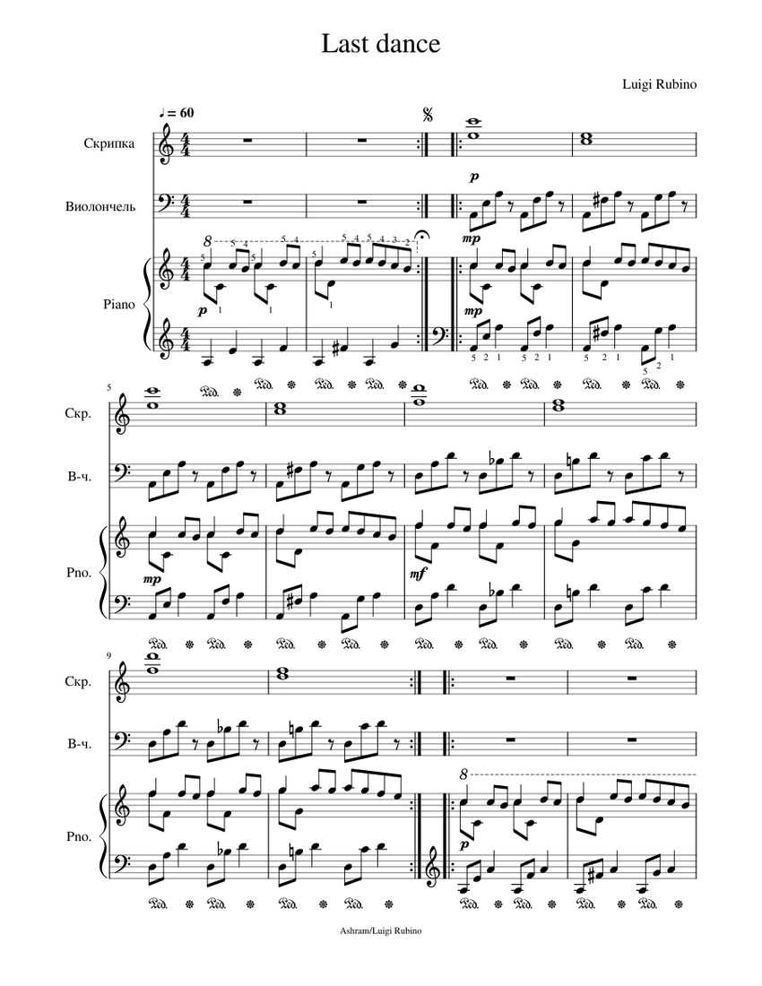 Last dance Sheet music for Piano, Violin, Cello (Mixed Trio ...