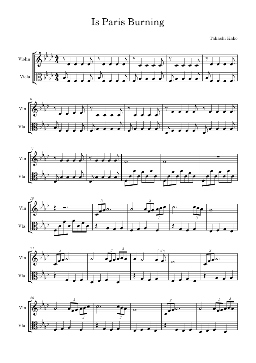 Is Paris Burning – Takashi Kako Is Paris Burning Violin/Viola Duo Sheet ...
