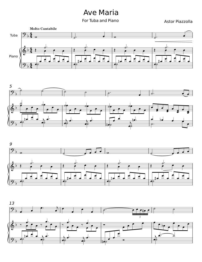 Ave Maria - Astor Piazzolla Sheet music for Piano, Tuba (Mixed Trio ...