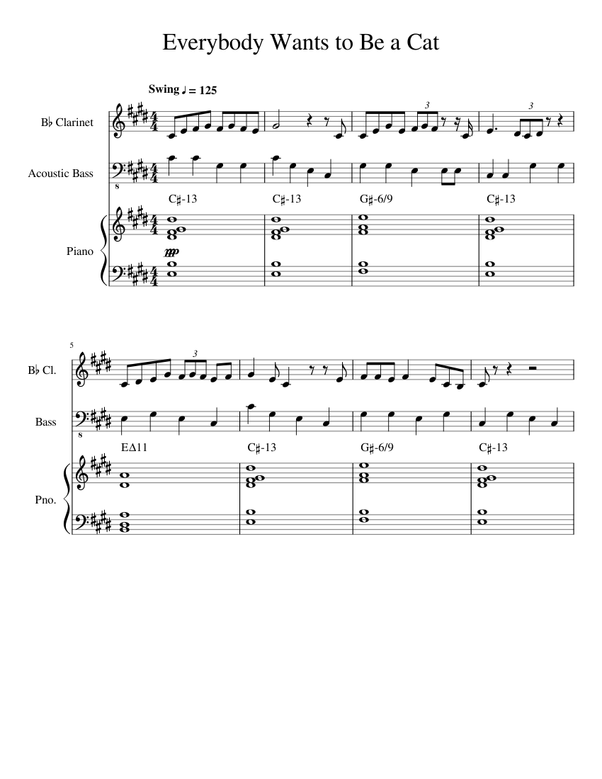 Everybody Wants to Be a Cat Sheet music for Piano, Clarinet in b-flat ...