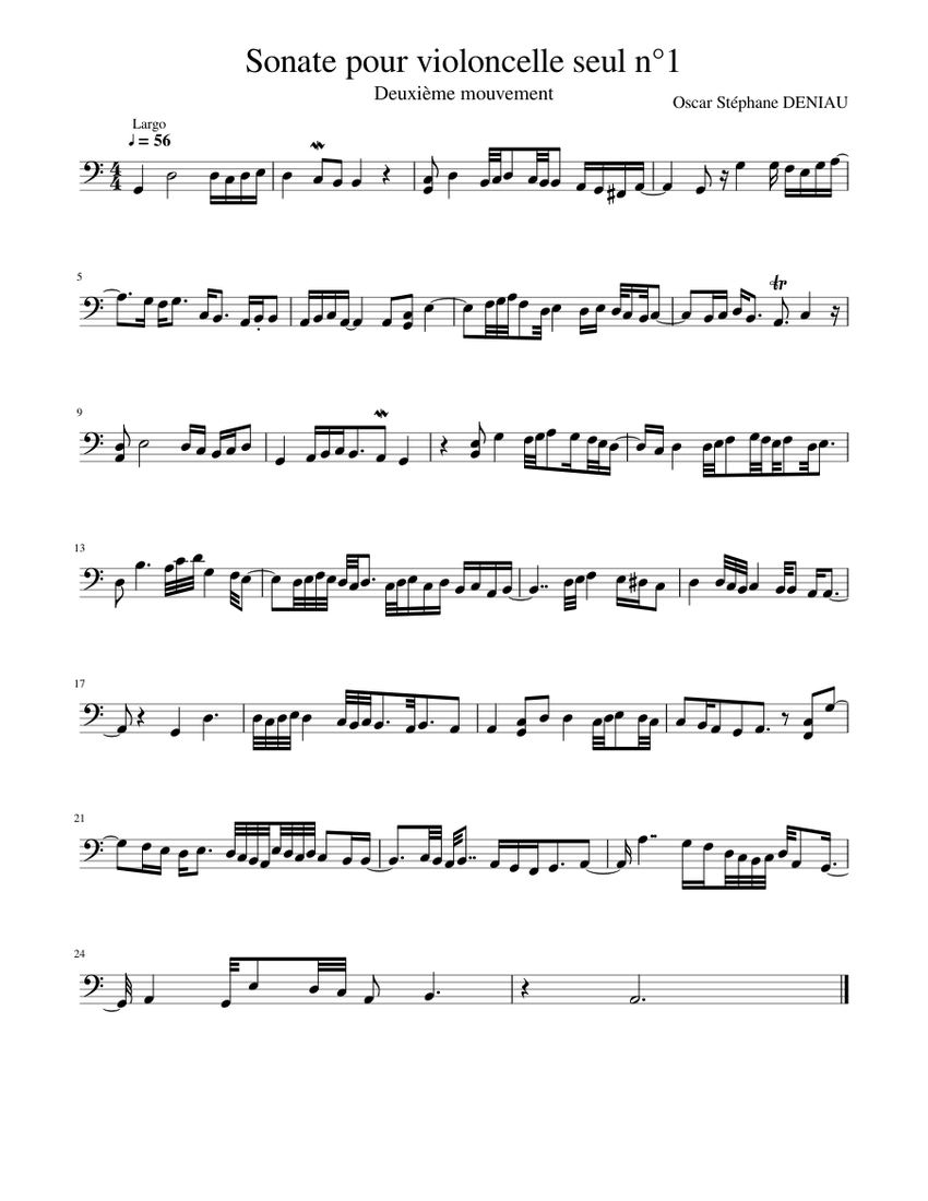 Sonate pour Violoncelle seul - 2ème mouvement Sheet music for Cello ...