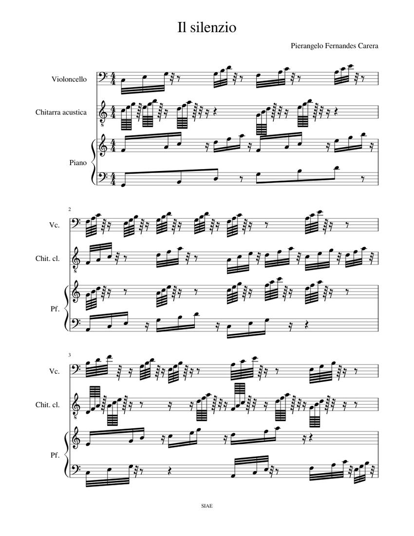 Il silenzio Sheet music for Piano, Cello, Guitar (Mixed Trio ...