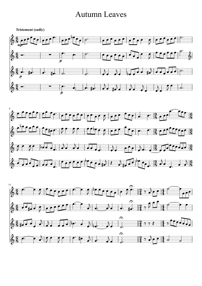 Autumn Leaves, sax quartet Sheet music for Saxophone alto, Saxophone ...