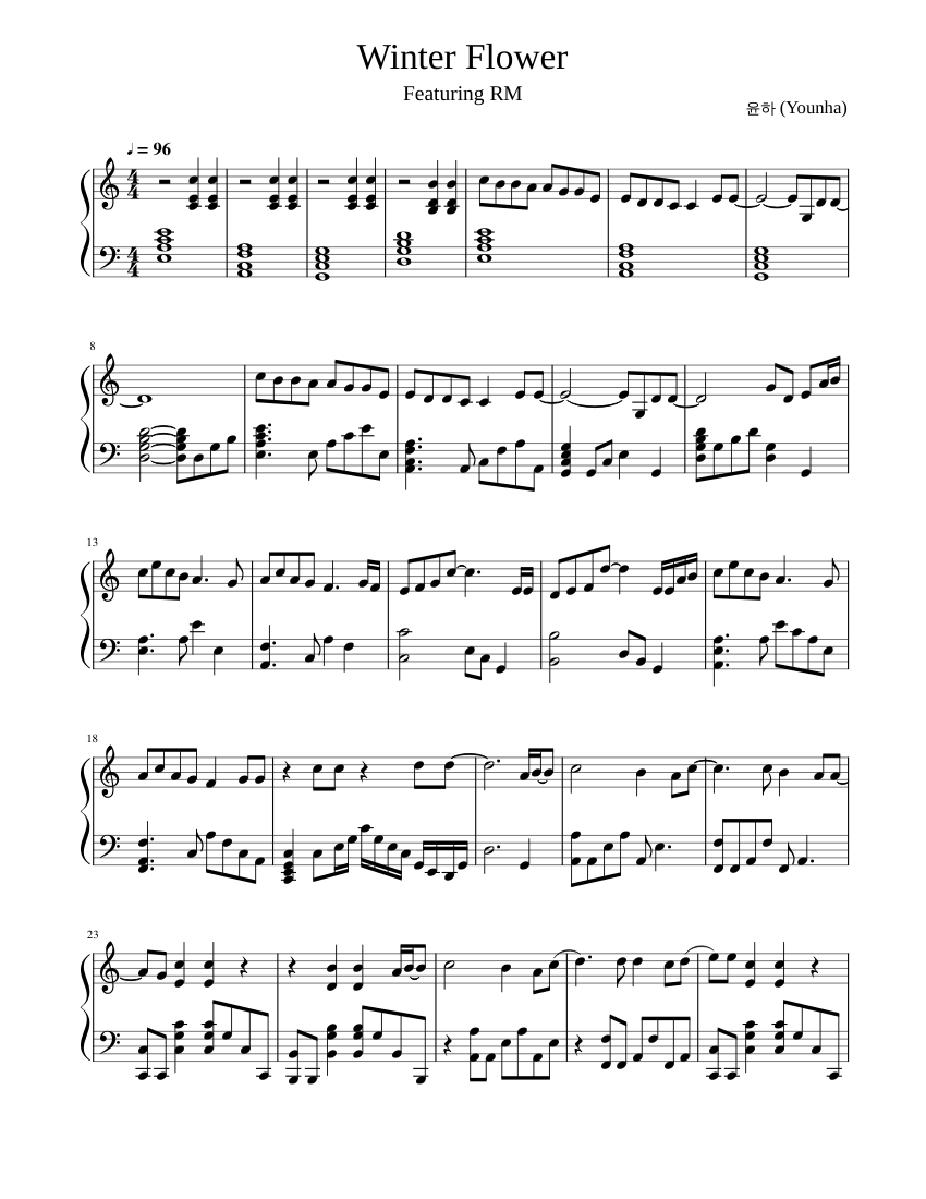 Winter Flower (feat. RM) Sheet music for Piano (Solo) | Musescore.com