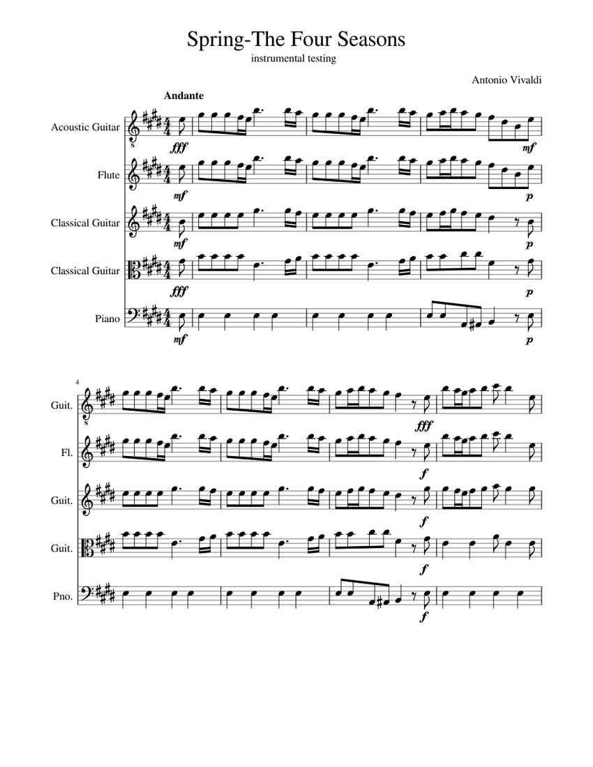 Instrumental Spring The Four Seasons Sheet music for Piano, Flute ...