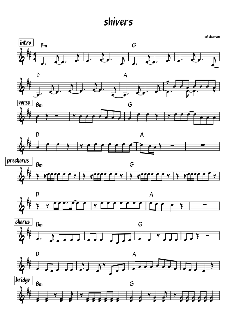 Shivers – Ed Sheeran Sheet Music for Piano (Solo) Easy | MuseScore.com