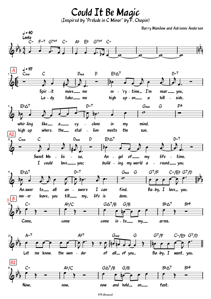 Could It Be Magic (Lead sheet with lyrics ) Sheet Music with Chords for ...