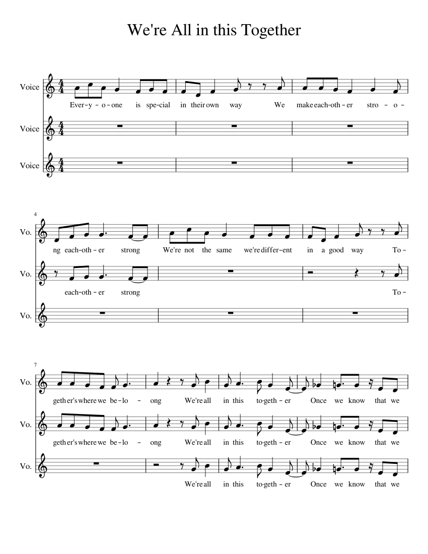 We re All in this Together Kid's A Capella Sheet music for Vocals ...