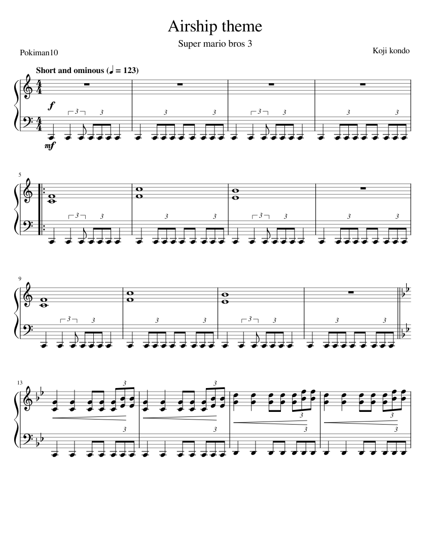 Super Mario Bros. 3 Airship Theme Sheet music for Piano (Solo ...