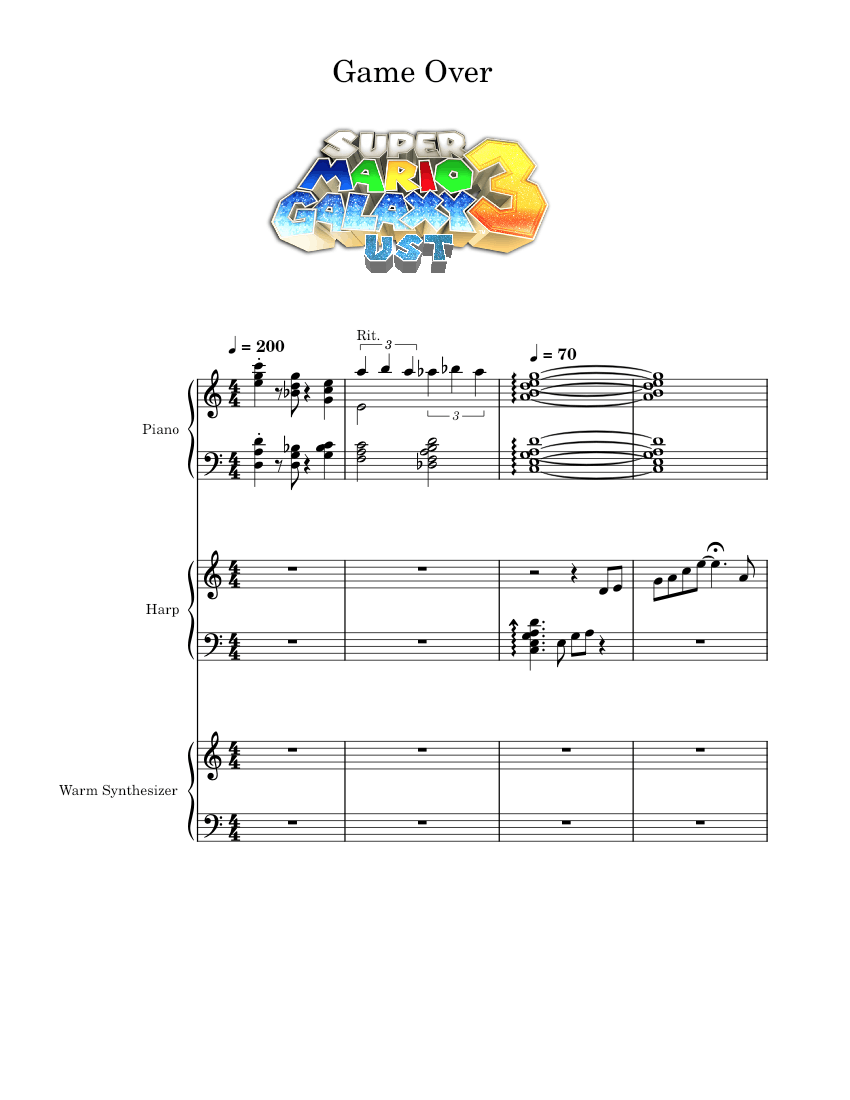 SMG3 Game Over Sheet music for Piano, Harp, Synthesizer (Mixed Trio ...