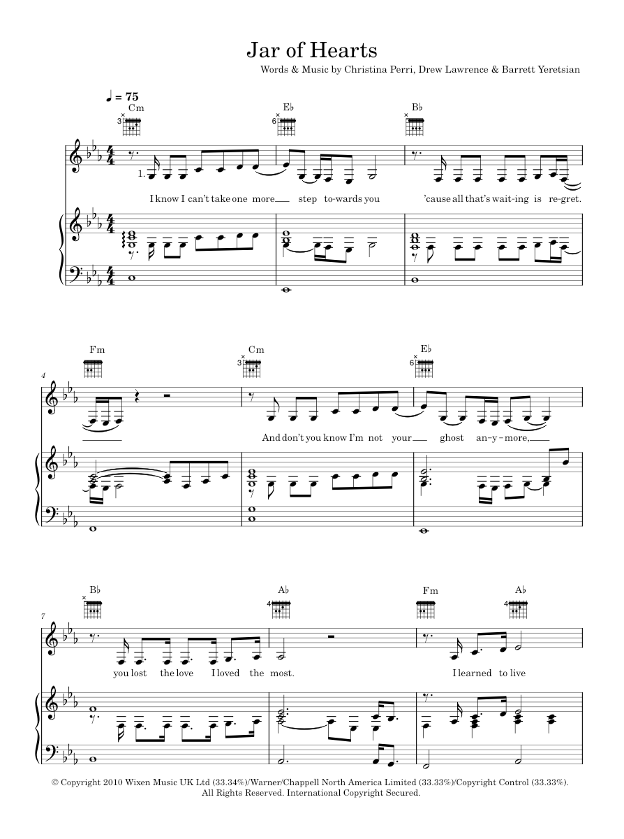 Play Official version of Jar of hearts Sheet Music by Christina Perri ...