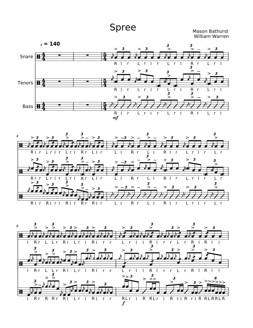 Mason Spree Quads Sheet music for Snare drum, Tenor drum, Bass drum ...