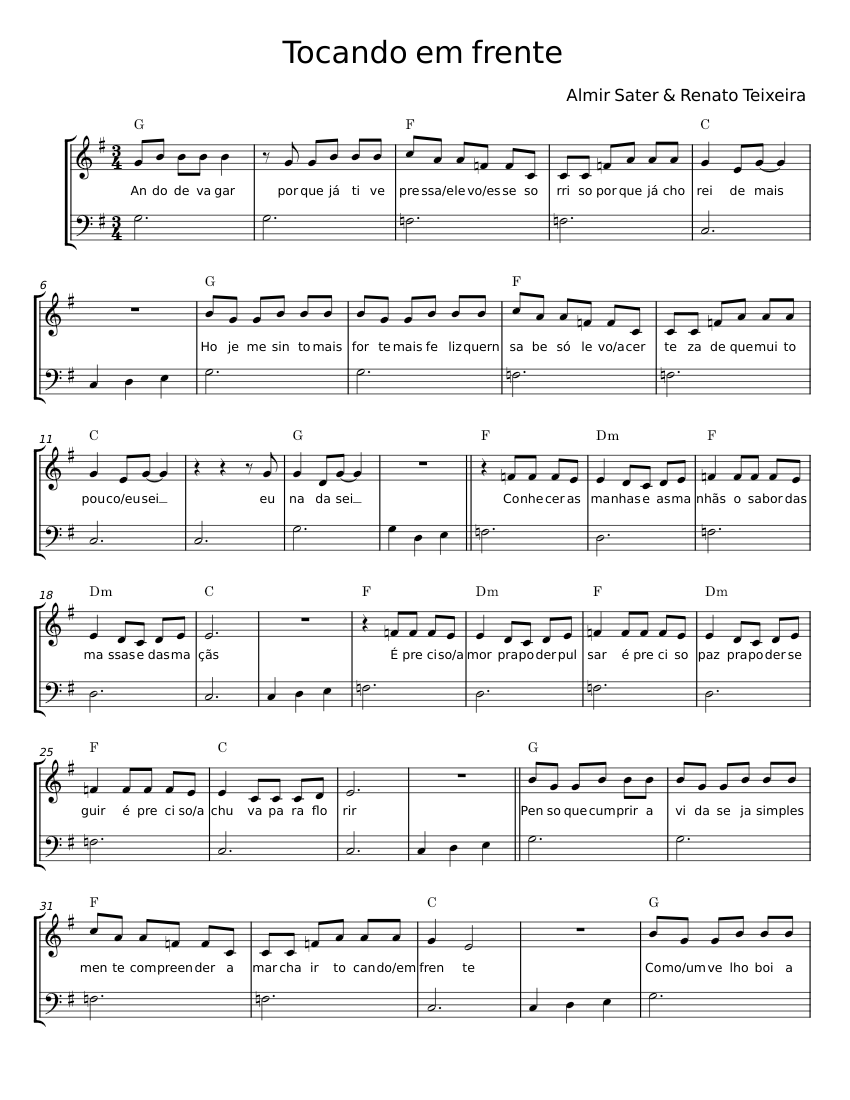 Tocando em frente - Almir Sater Sheet music for Synthesizer (Mixed Duet ...