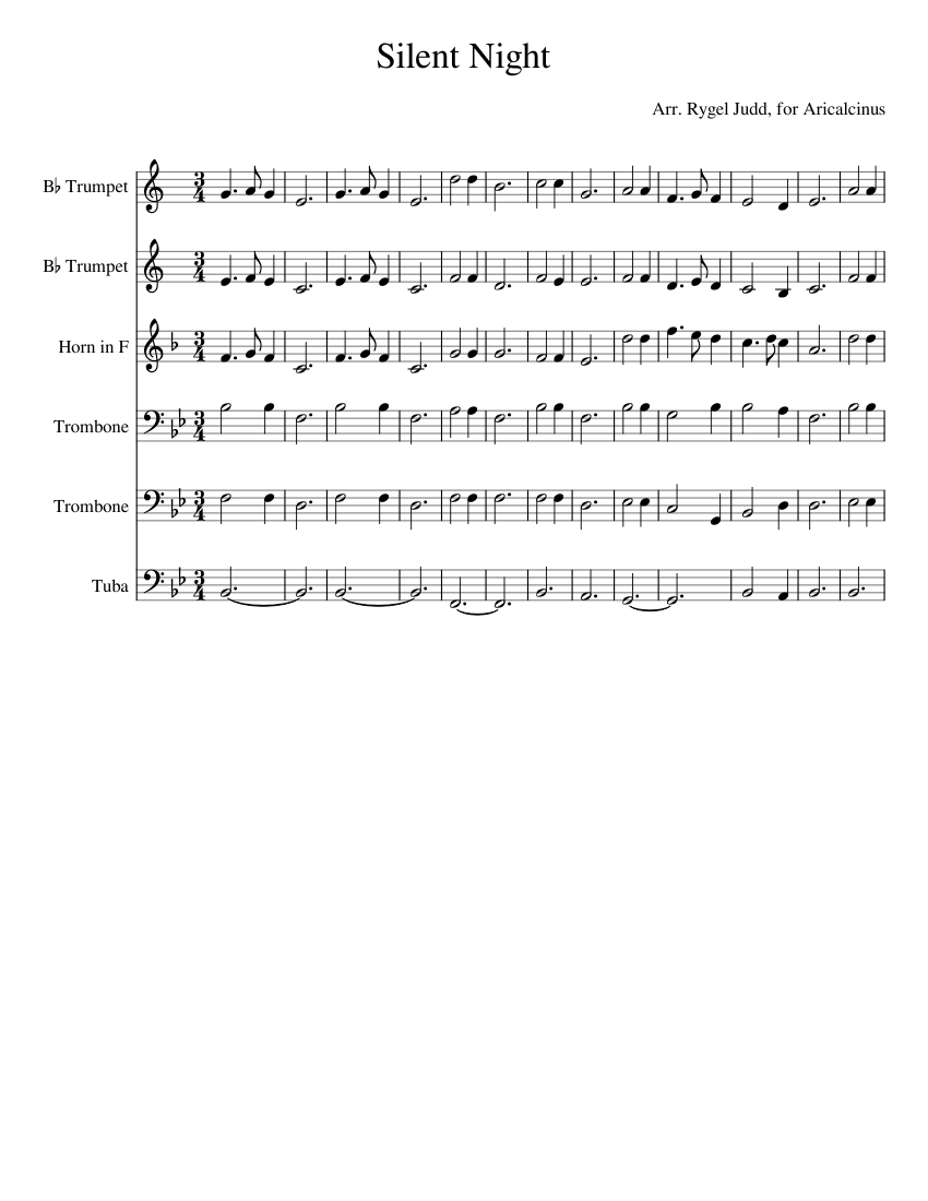 Silent Night for Brass Trio Sheet music for Trombone, Tuba, Trumpet in ...