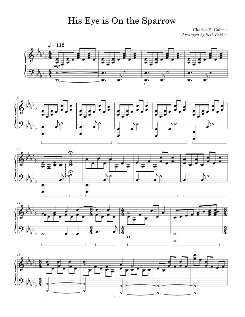 His eye is on the sparrow – Charles H. Gabriel Sheet Music for Piano (Solo) | MuseScore.com