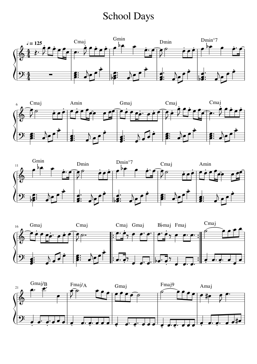 School Days Sheet Music with Chords for Piano (Solo) Easy | MuseScore.com