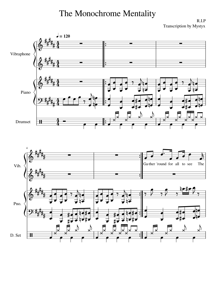The Monochrome Mentality – R.I.P / RIProducer Sheet music for Piano ...