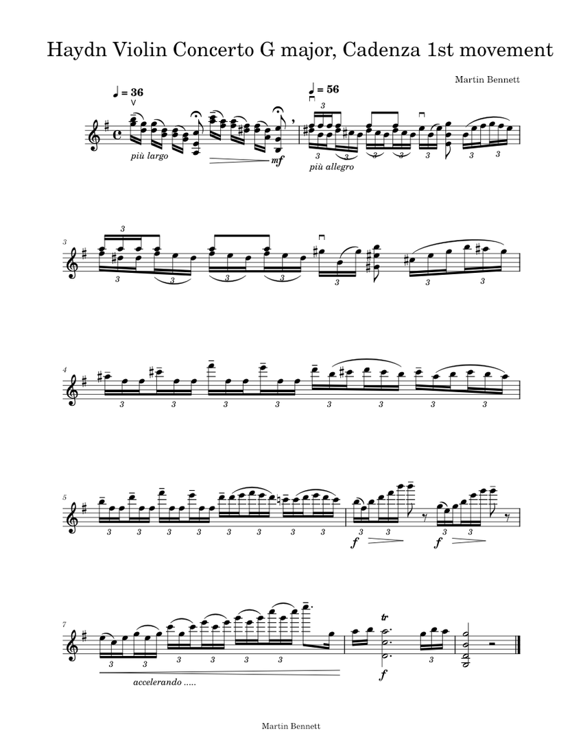 Haydn Violin Concerto G major, Cadenza 1st movement Sheet music for Violin (Solo) | Musescore.com
