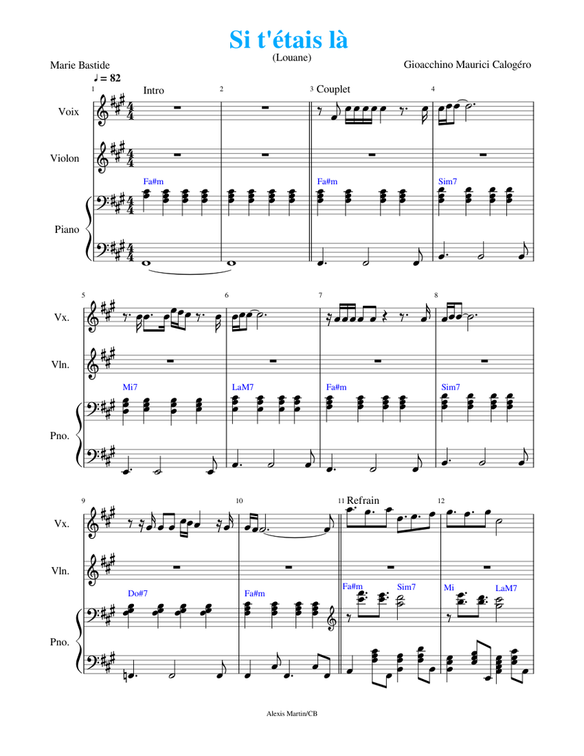 Si t'étais la-Louane Sheet music for Piano, Violin, Vocals (Piano-Voice ...