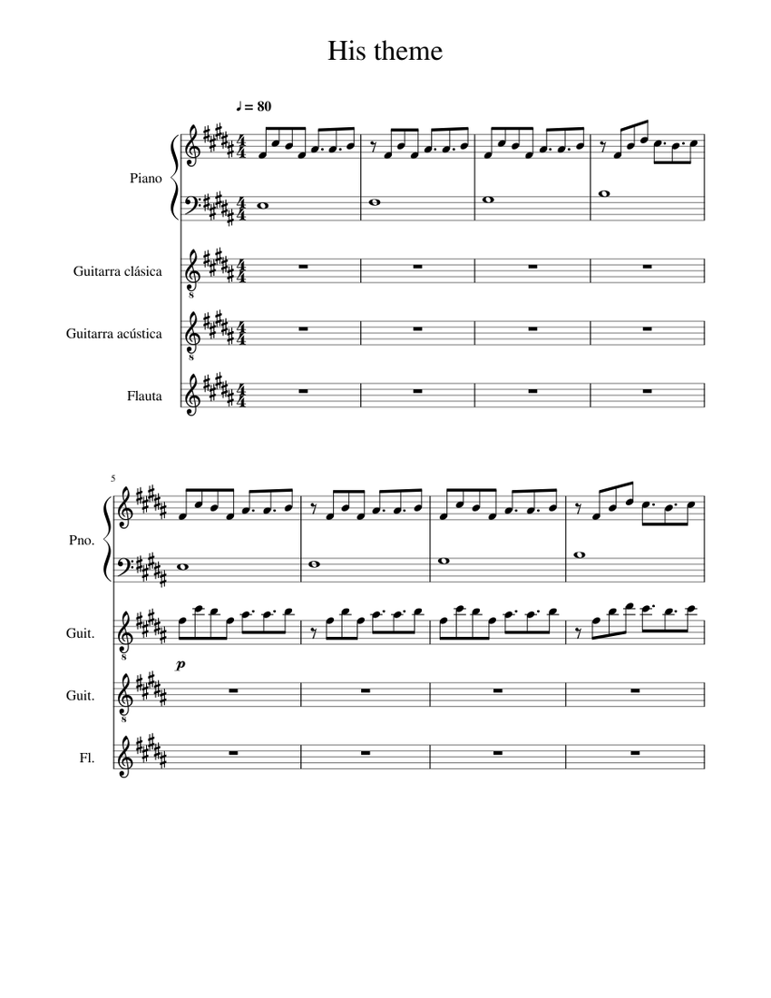 His theme (Undertale) Sheet music for Piano, Flute, Guitar (Mixed ...